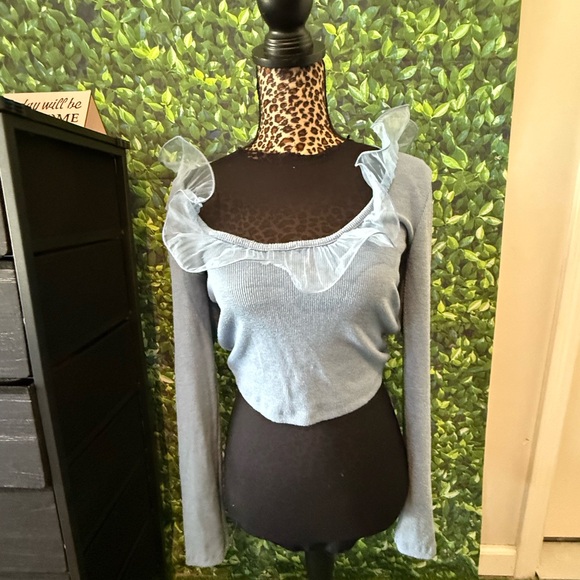 Zara | Tops | Zara Light Blue Ruffle Blouse P4 | Poshmark